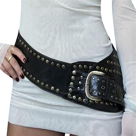 Alyweatry Women Boho Wide Disc Concho Leather Belt Aesthetic Grunge