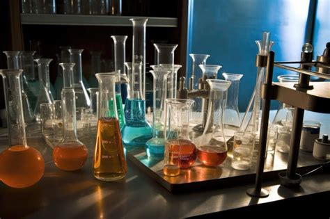 Chemistry Lab With Test Tubes And Flasks Being Used For A Series Of Experiments Stock