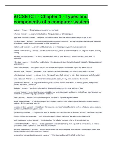 igcse ict chapter 1 types and components of a computer system exams