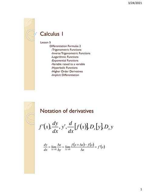 Caleng 1 Lesson 04 Differentiation Formulas 2 Calculus 1 Lesson 5 Differentiation Formulas 2