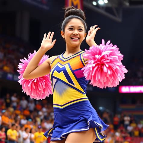 Energetic Filipino Cheerleader In Team Colors