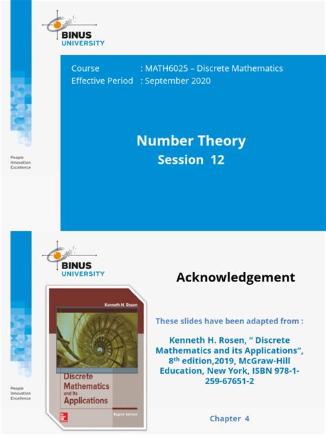 Discrete Mathematics 12 Number Theory Pdf Number Theory
