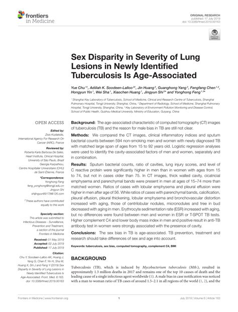 Pdf Sex Disparity In Severity Of Lung Lesions In Newly Identified