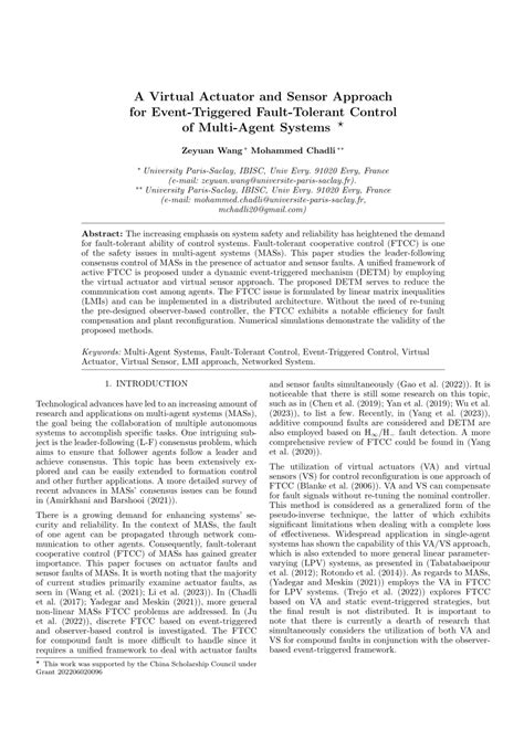 pdf a virtual actuator and sensor approach for event triggered fault