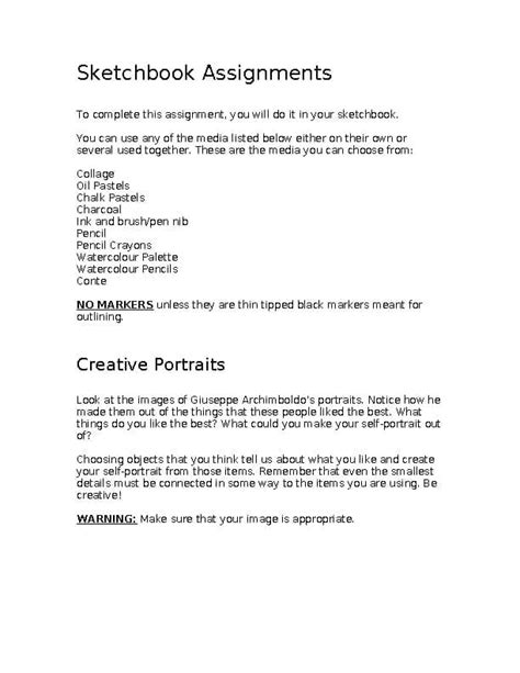 Sketchbook Assignment Creative Portraits By More Than Just Art Tpt