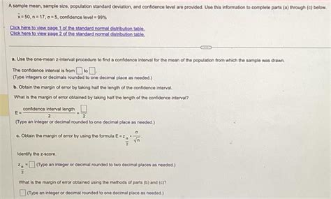 Solved A Sample Mean Sample Size Population Standard