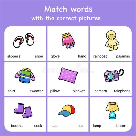 Match Words With The Correct Pictures Illustration Stock Vector Illustration Of Correct Color