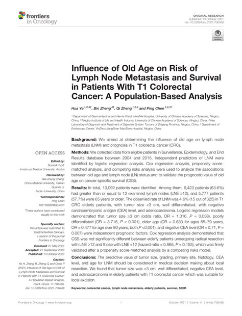 Pdf Influence Of Old Age On Risk Of Lymph Node Metastasis And