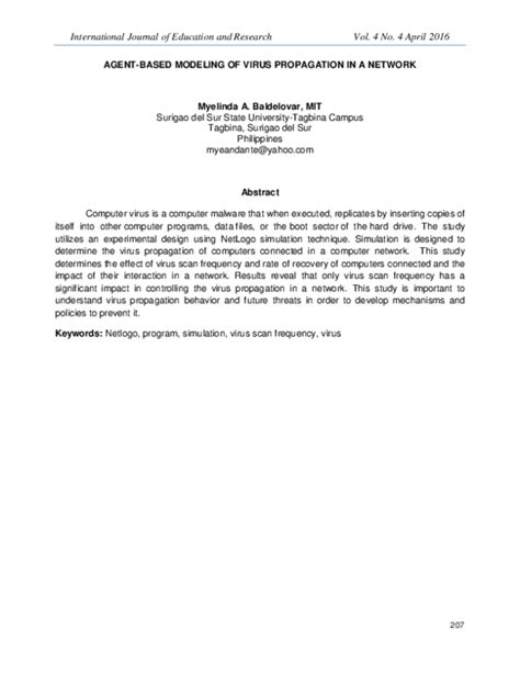 pdf agent based modeling of virus propagation in a network
