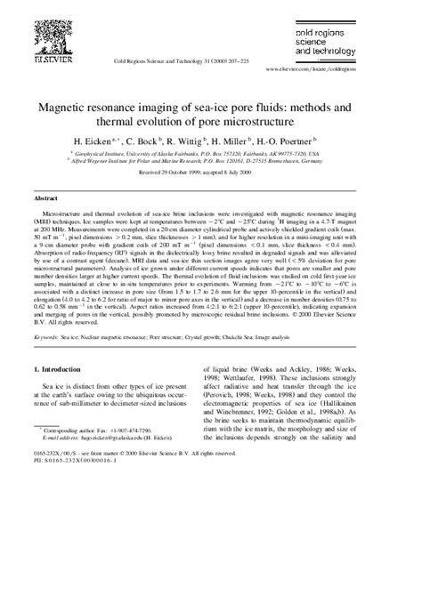 Pdf Magnetic Resonance Imaging Of Sea Ice Pore Fluids Methods And Thermal Evolution Of Pore