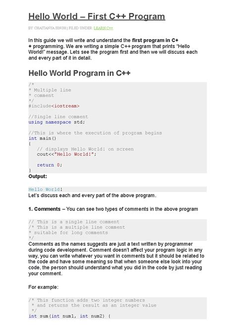 Handbook Tutorial For C Beginners Hello World First C Program BY CHAITANYA SINGH FILED