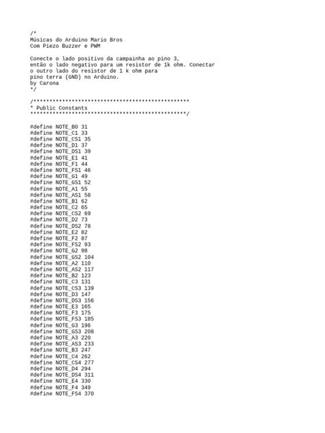 Musica Do Mario Projeto Arduino Com Buzzer E Pwm Pdf Engenharia