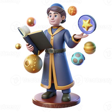 Beautiful Artistic 3d Render Wizard With Book And Orbs Original 56673335 Png