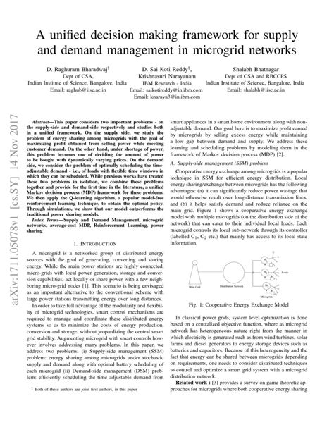 A Unified Decision Making Framework For Supply And Demand Management In Microgrid Networks Deepai