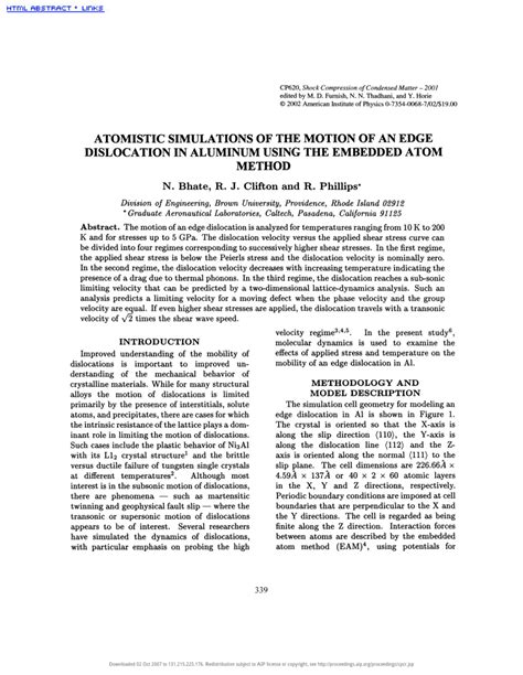 Pdf Atomistic Simulations Of The Motion Of An Edge Dislocation In