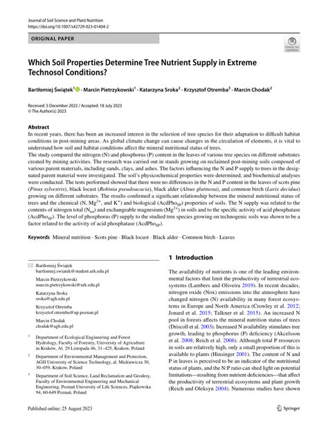 PDF Which Soil Properties Determine Tree Nutrient Supply In Extreme Technosol Conditions