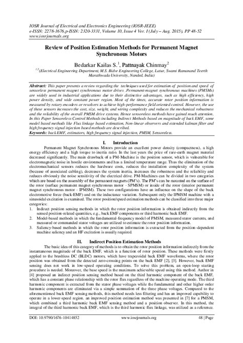Pdf Review Of Position Estimation Methods For Permanent Magnet
