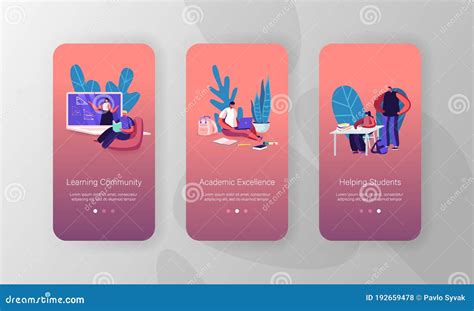 Education Mobile App Interface Screens Template Set Vector Design 298047654