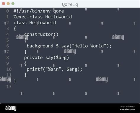 Qore Language Hello World Program Sample In Editor Window Illustration Stock Vector Image And Art