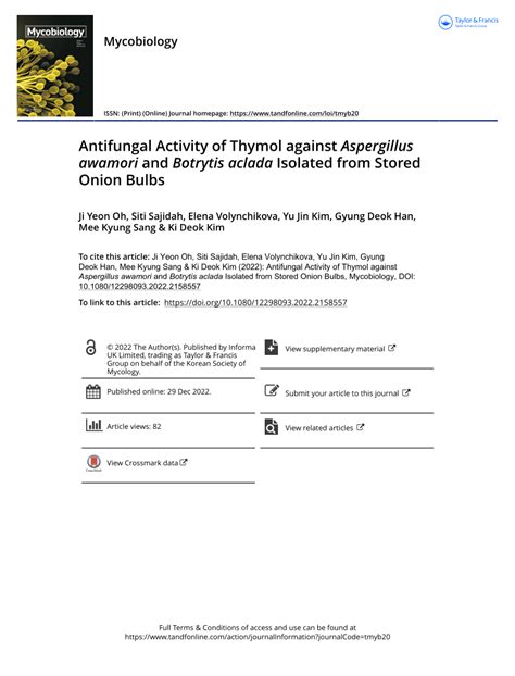 Pdf Antifungal Activity Of Thymol Against Aspergillus Awamori And