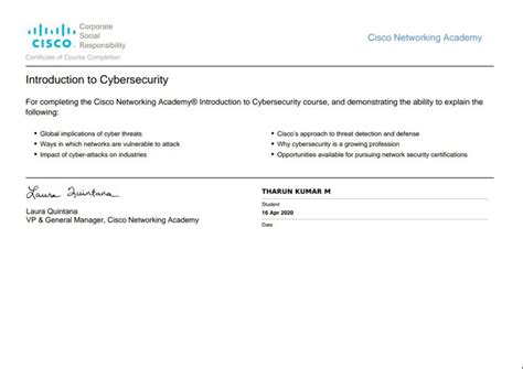 Tharun Kumar M On Linkedin Completed Cybersecurity Cisconetworking
