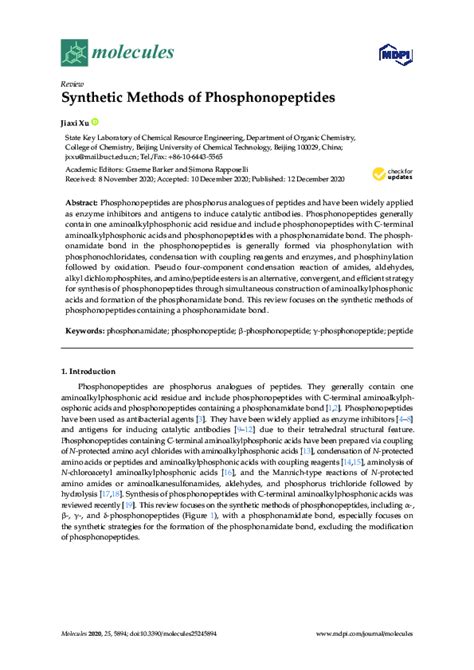 Pdf Synthetic Methods Of Phosphonopeptides Jiaxi Xu