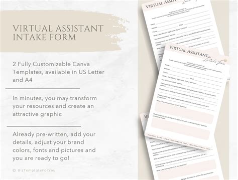 editable virtual assistant client intake form template etsy