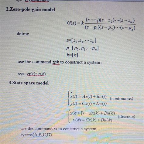 Solved Matlab Simulation 2zero Pole Gain Model G