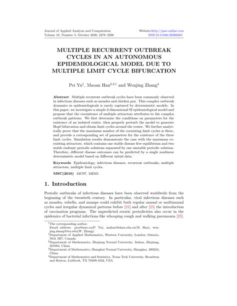 Pdf Multiple Recurrent Outbreak Cycles In An Autonomous Epidemiological Model Due To Multiple