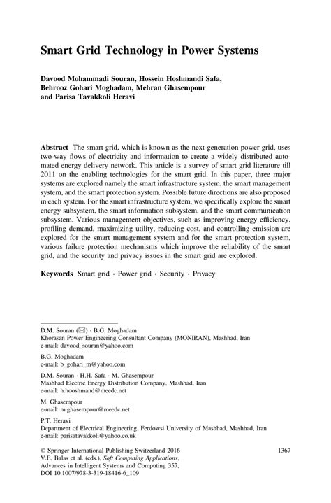 Pdf Smart Grid Technology In Power Systems