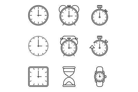 Time And Clock Vector Line Icons Set Illustrations Design Bundles