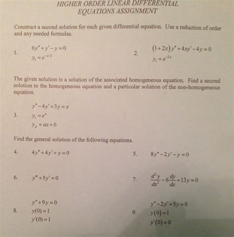 Solved Higher Order Linear Differential Equations Assignment