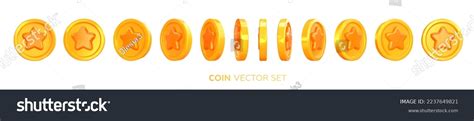 Coin Turnaround Rotation Different Angles Animation Stock Vector
