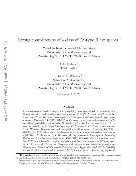 Pdf Strong Completeness Of A Class Of L2 Type Riesz Spaces