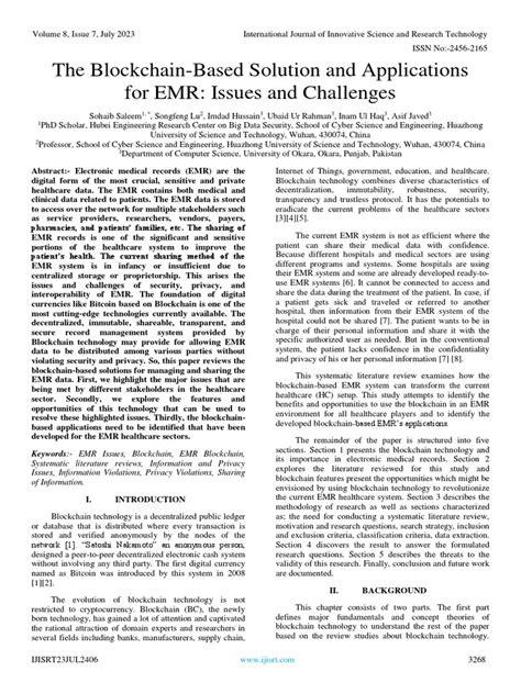 the blockchain based solution and applications for emr issues and