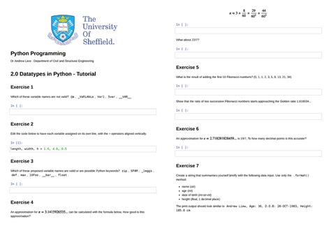 Civ1900 Tutorial Sheets Python Python Programming Dr Andrew Liew Department Of Civil And