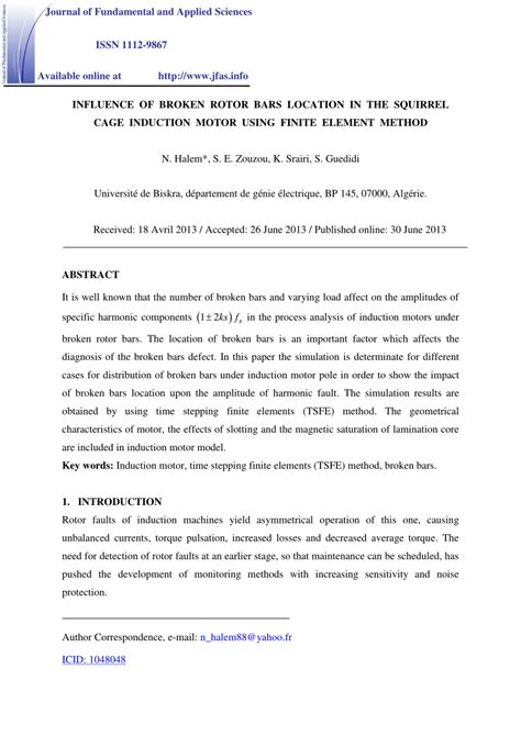 Pdf Influence Of Broken Rotor Bars Location In The Squirrel Cage Induction Motor Using Finite