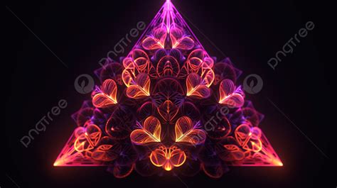 기하학적 분홍색과 보라색 삼각형 모양 추상적인 배경으로 만화경 꽃 패턴을 장식하는 대칭 삼각형 모양의 네온 불빛의 3d 그림 고화질 사진 사진 배경 일러스트 및 사진