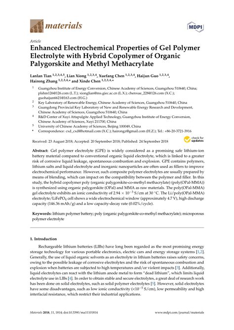 Pdf Enhanced Electrochemical Properties Of Gel Polymer Electrolyte With Hybrid Copolymer Of