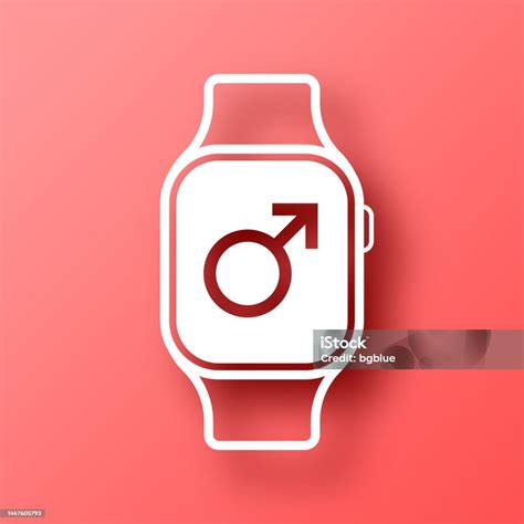 Smartwatch With Male Symbol Icon On Red Background With Shadow Stock Illustration Download
