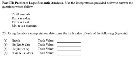 Solved Part III Predicate Logic Semantic Analysis Use The Chegg Com