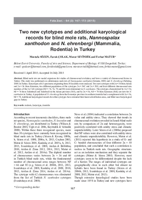 Pdf Two New Cytotypes And Some Additional Karyologıcal Records For Anatolian Mole Rats Of The