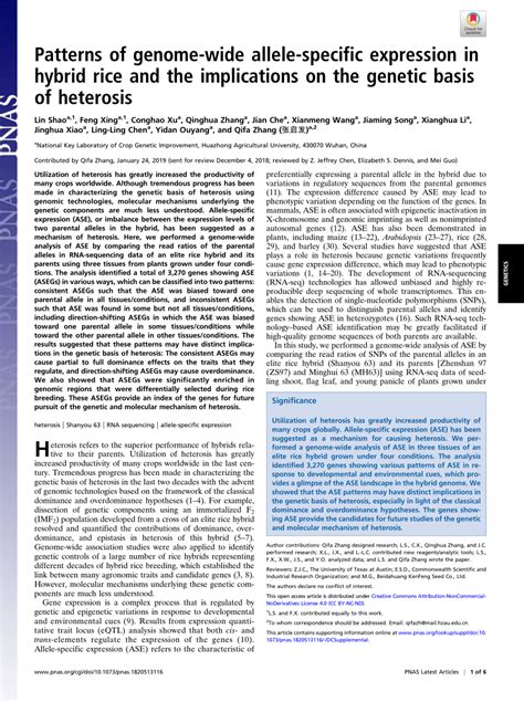 Pdf Patterns Of Genome Wide Allele Specific Expression In Hybrid Rice And The Implications On