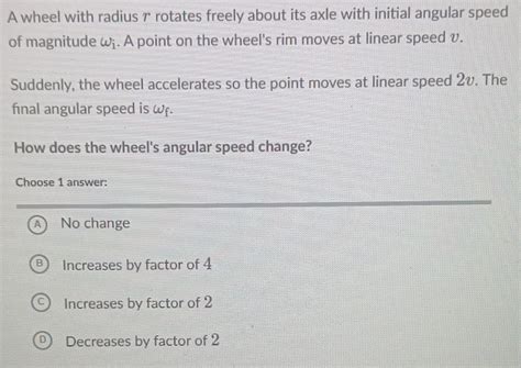 solved a wheel with radius r rotates freely about its axle with