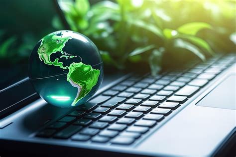 Premium AI Image Technology With The Concept Of Nature Laptop Keyboard With Green Globe