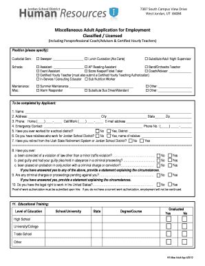 Fillable Online Miscellaneous Adult Application For Employment Classified Licensed Fax Email