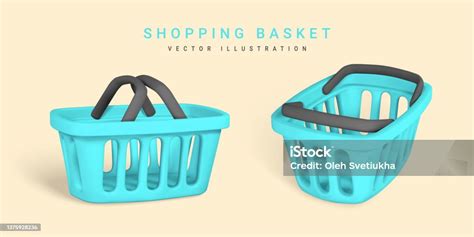 3d 빈 파란색 쇼핑 바구니 쇼핑 컨셉 벡터 일러스트레이션 구매에 대한 스톡 벡터 아트 및 기타 이미지 구매 바구니 3차원 형태 Istock