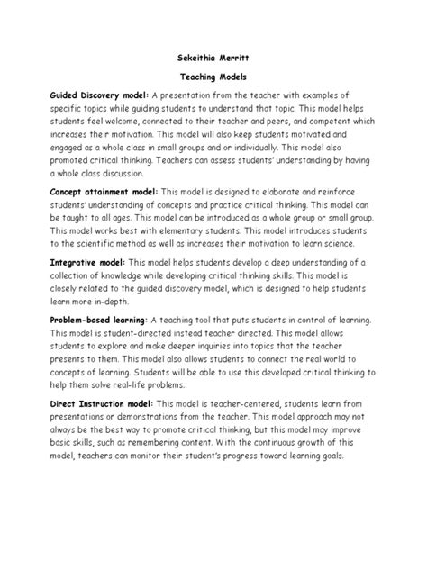 teaching models research pdf teaching method learning