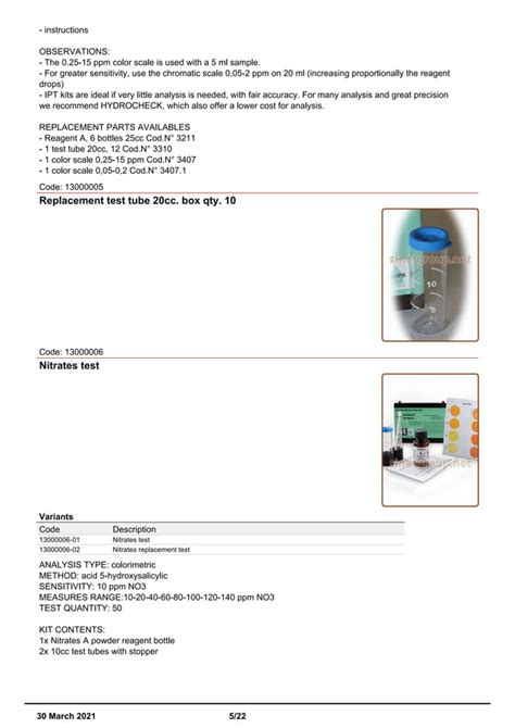 Tester And Rapid Kit For Analysis Catalog Pdf