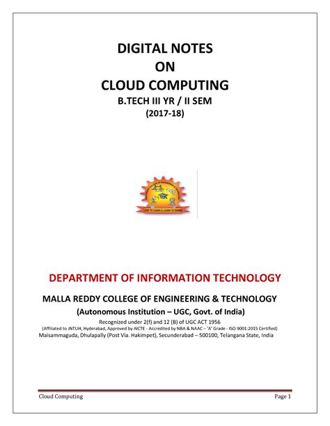 R15a0529 Cloud Computing Notes Digital Notes On Cloud Computing B Iii